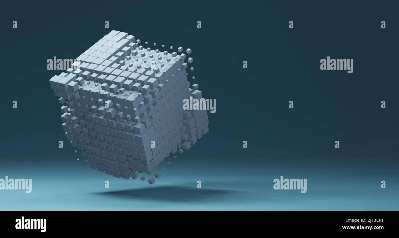 Small boxes floating around a white cube. Minimalist abstract ...