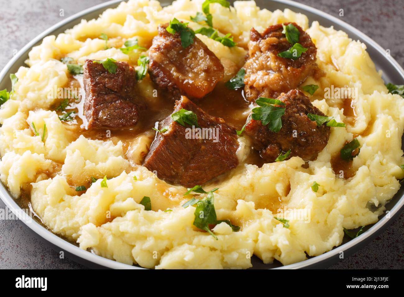 Greek Sofrito Traditional Beef Dish with mashed potatoes from Corfu ...