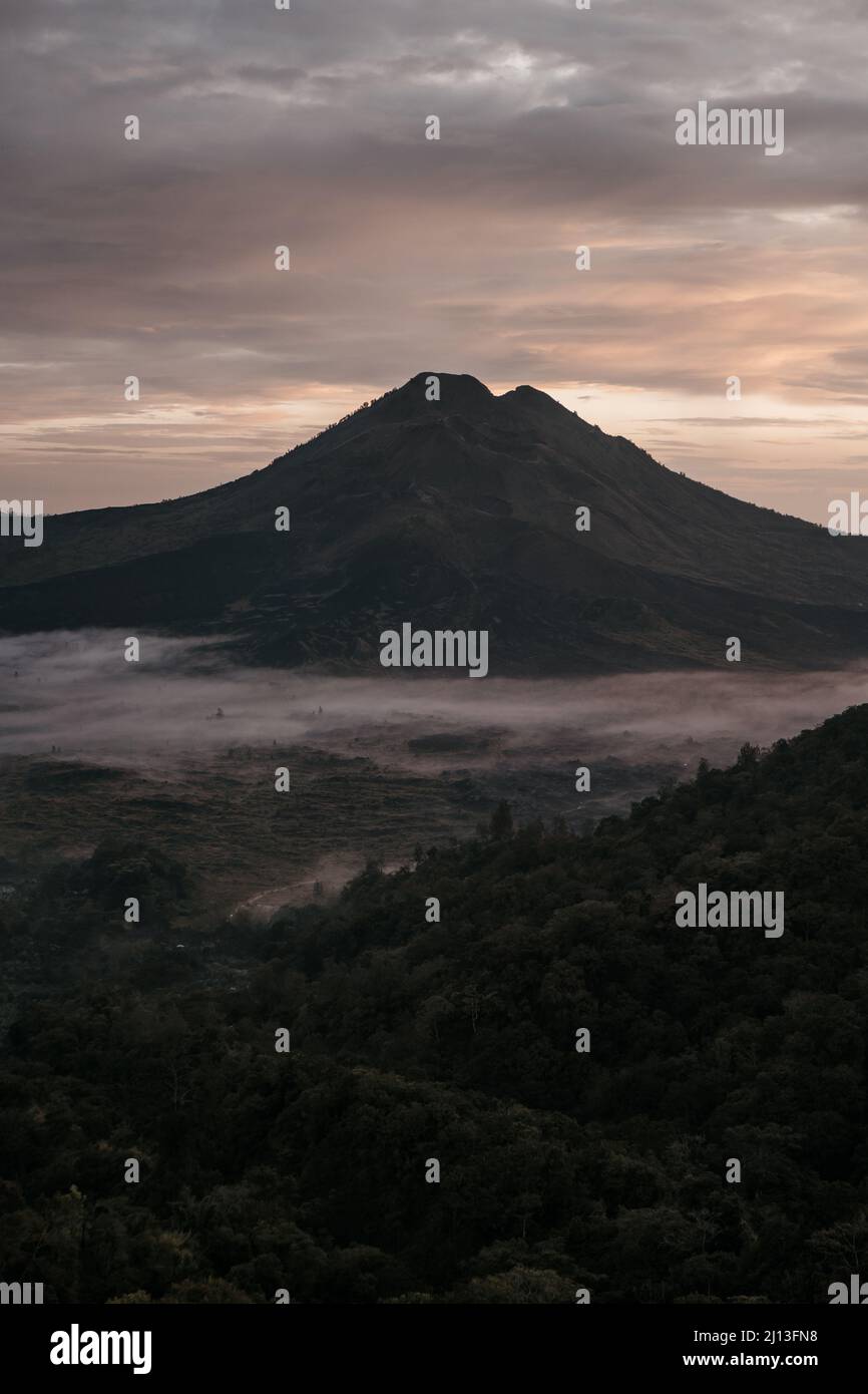 Mount Batur sunrise view. View of mount Batur, volcano in Bali ...