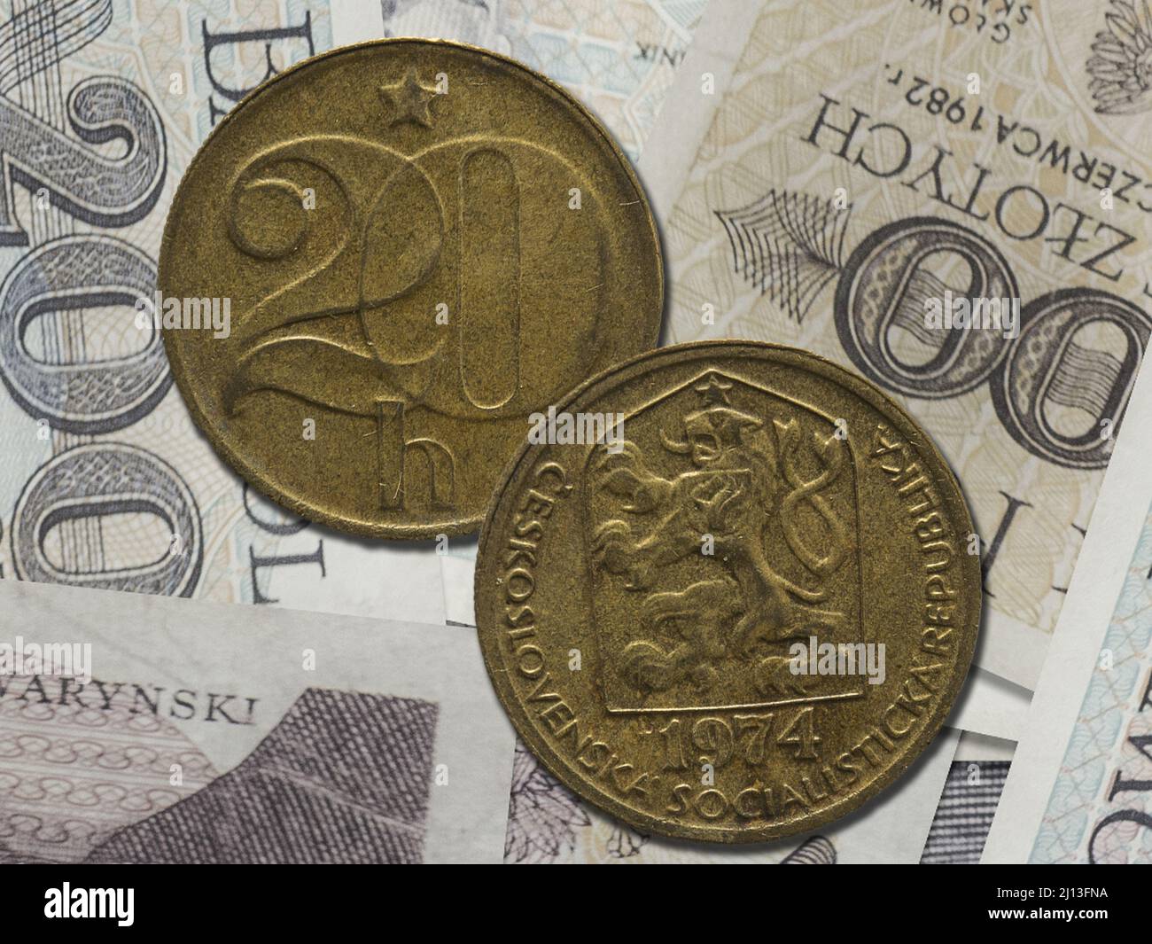Old Czechoslovak koruna coins, vintage money Stock Photo - Alamy