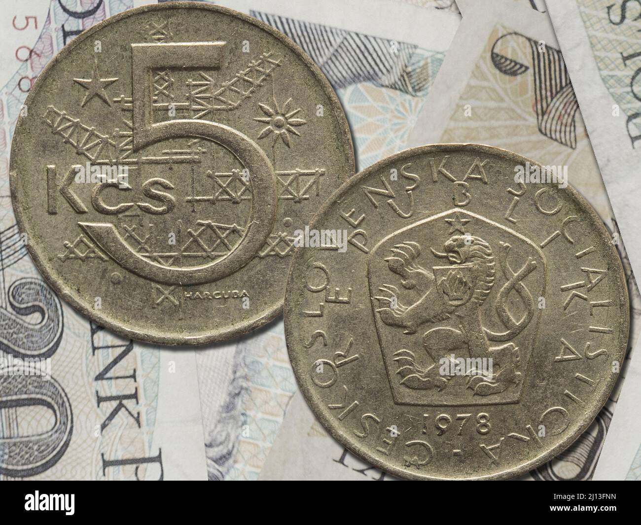 Old Czechoslovak koruna coins, vintage money Stock Photo - Alamy