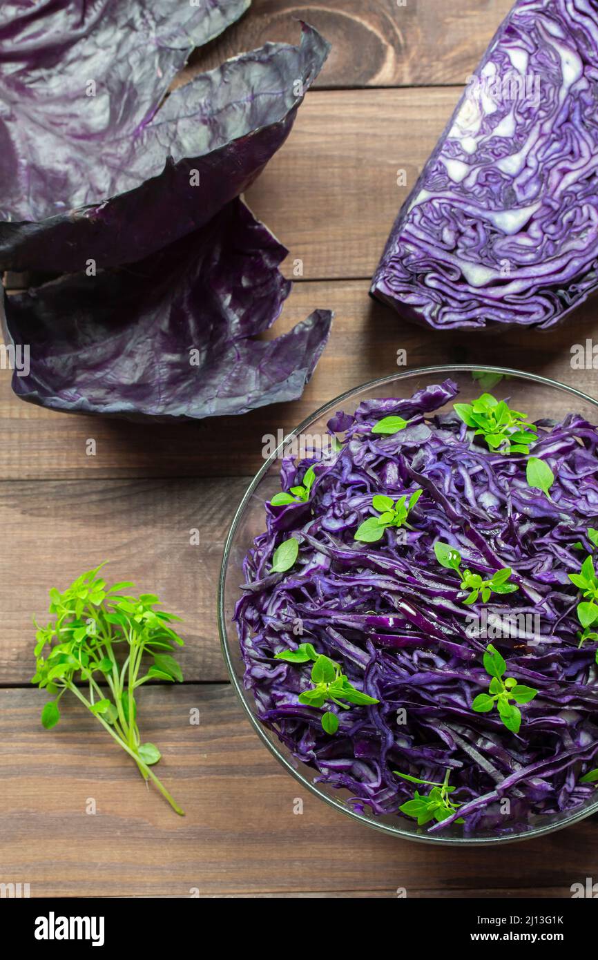 Mix of red cabbage with herbs, fresh healthy vegetarian vegetable salad ...