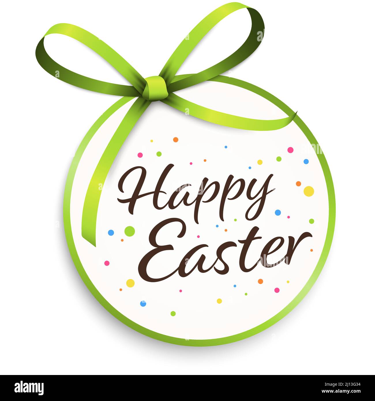 EPS 10 vector illustration of hang tag and green colored ribbon bow ...