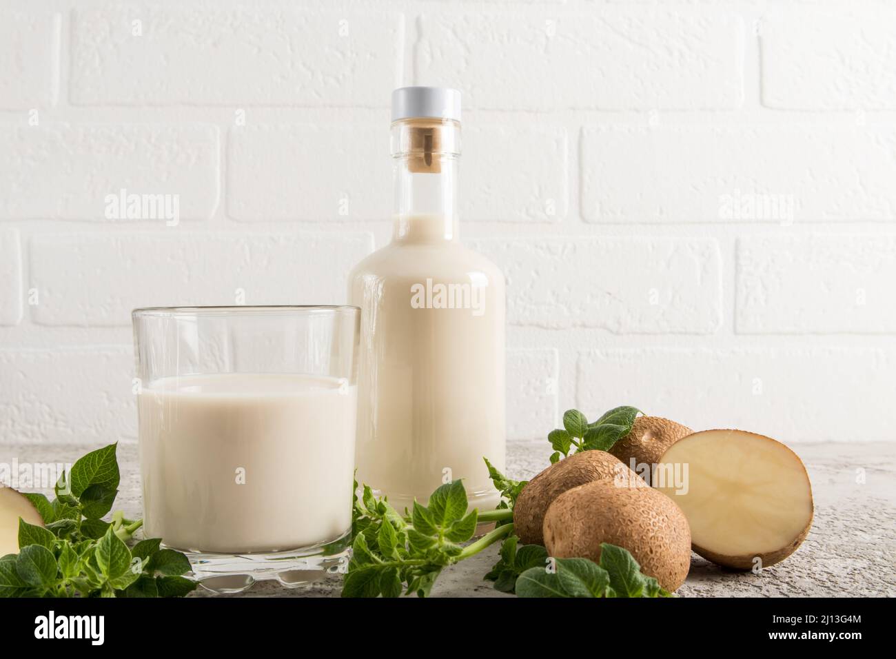 Vegan vegetable milk from potatoes is a new trend in food . glass ...