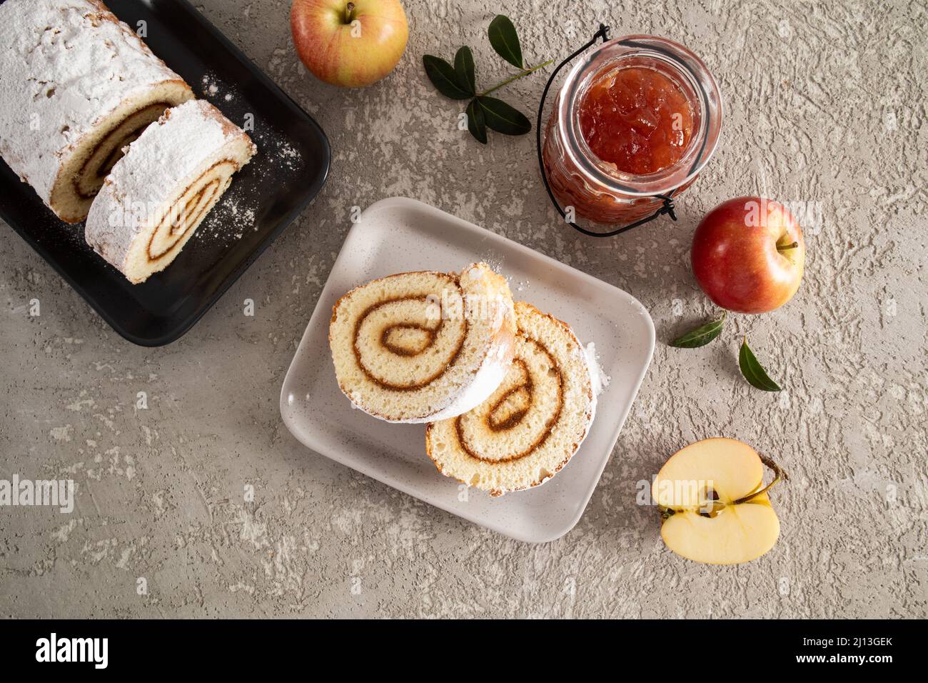 a grey rectangular ceramic plate with two mouth-watering pieces of ...