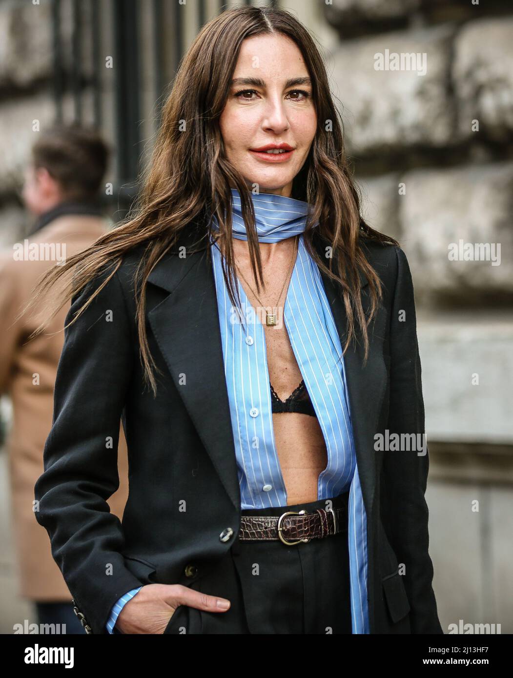 PARIS, France- March 5 2022: Ece Sukan on the street in Paris Stock ...