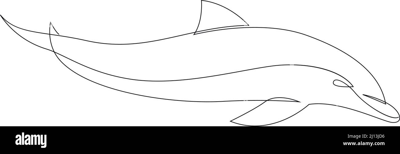 One line dolphin design silhouette. Hand drawn minimalism style vector ...