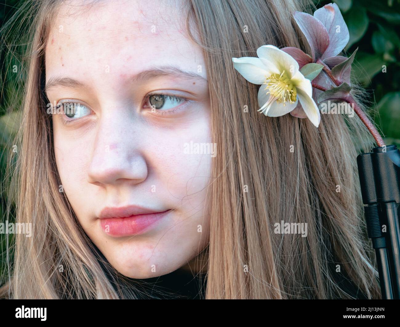 caucasian blond young teen ager soldier girl on a checkpoint holding a ...