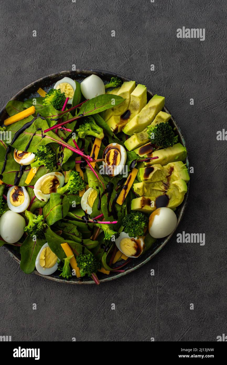 Beetroot leaves Chard with with quail eggs, avocado and Cheddar cheese ...