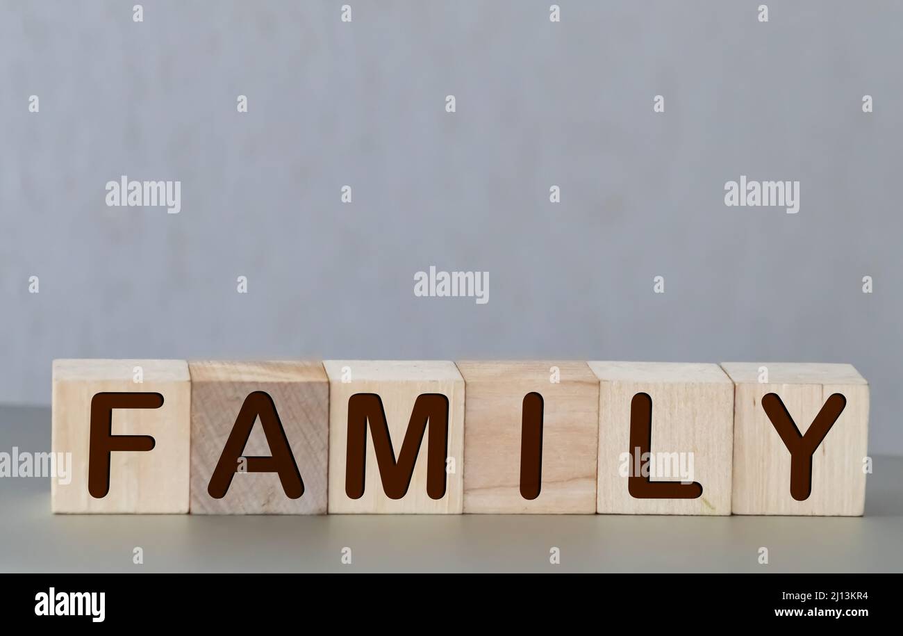 Family Spelled Out in Alphabet Building Blocks Stock Photo - Alamy