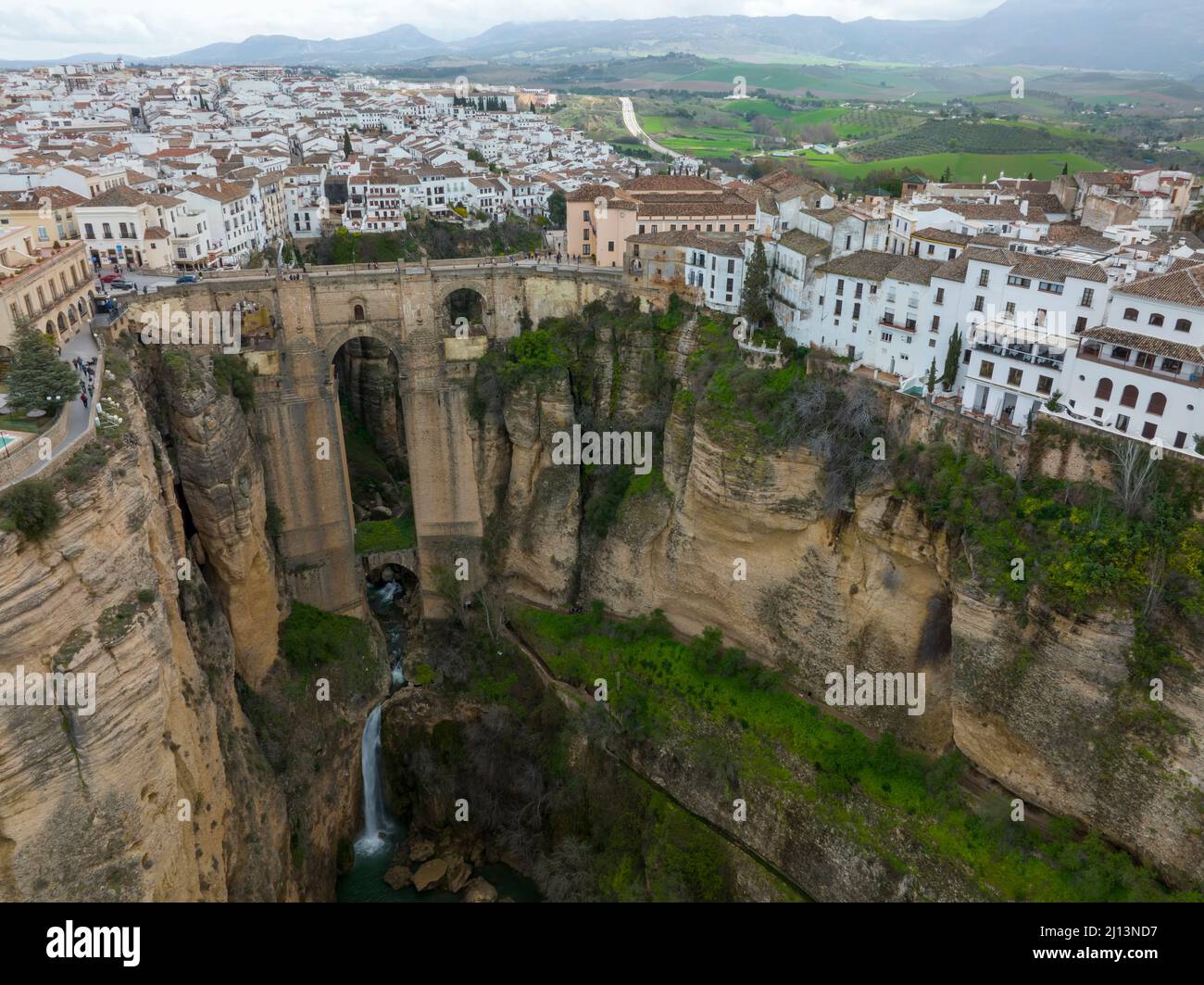 aerial view of the monumental city of Ronda in the province of Malaga ...