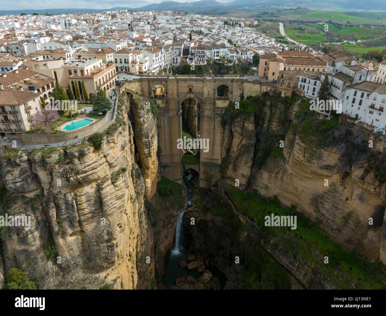 aerial view of the monumental city of Ronda in the province of Malaga ...