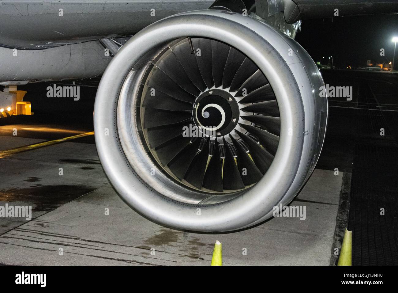 Airplane turbine at Cartagena airport, Colombia. Fossil fuel airplane ...