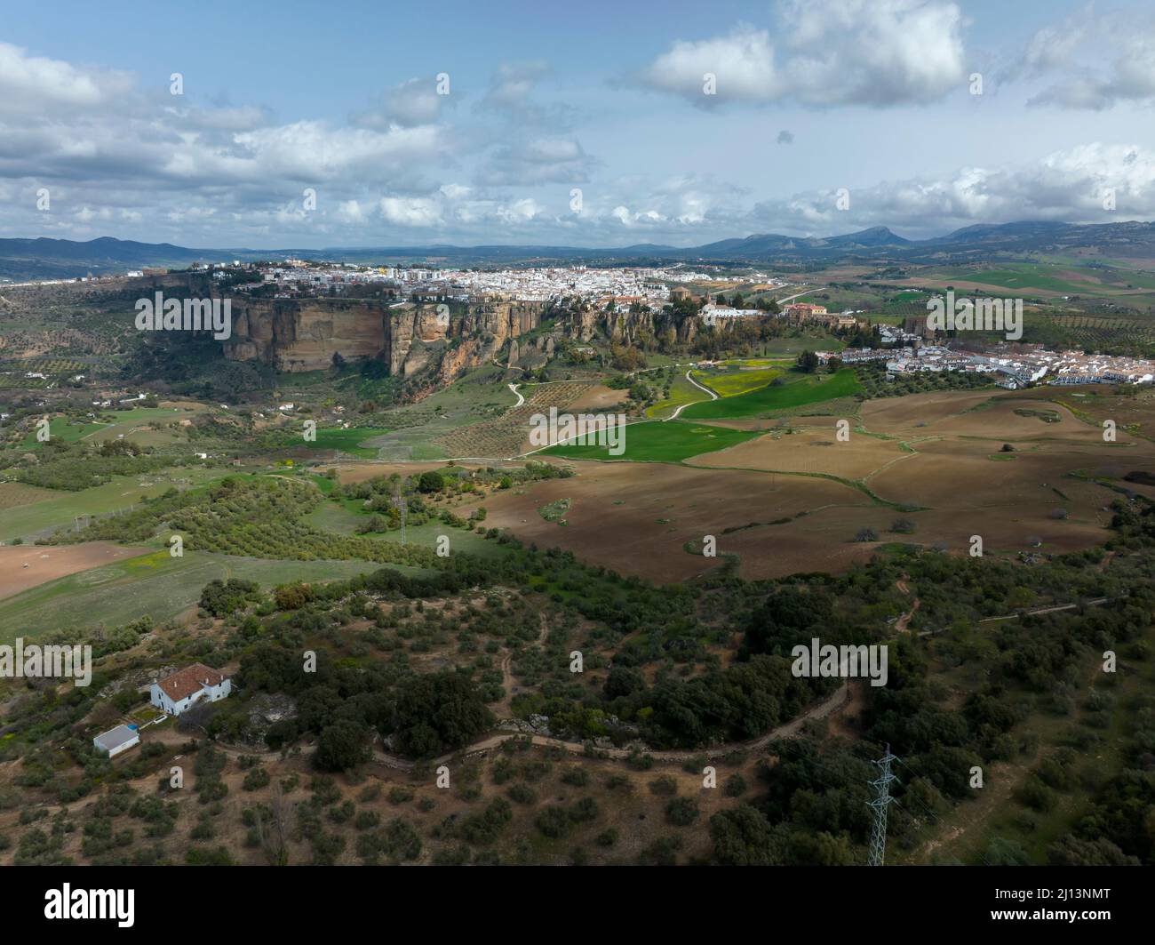 aerial view of the monumental city of Ronda in the province of Malaga ...