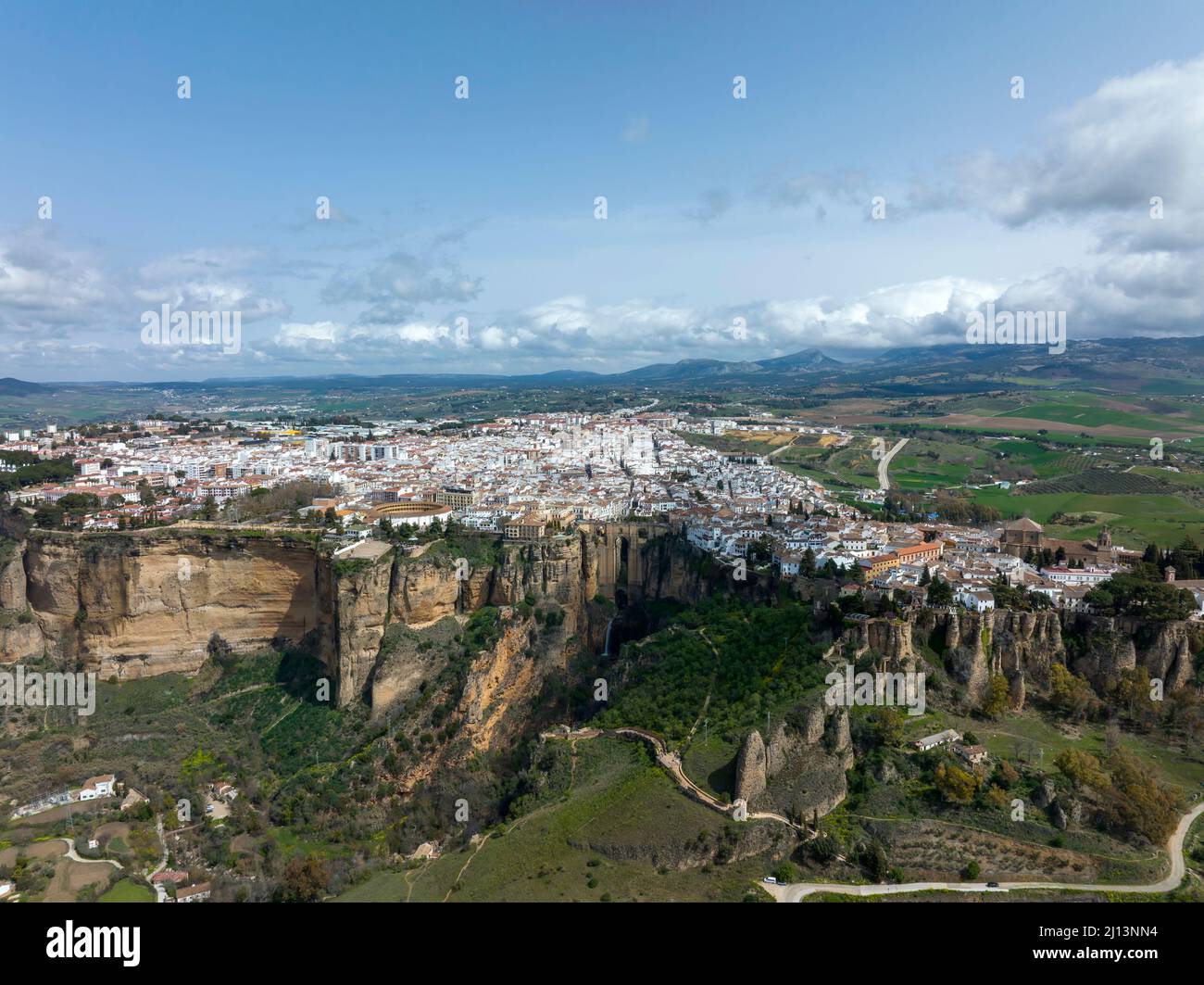 aerial view of the monumental city of Ronda in the province of Malaga ...