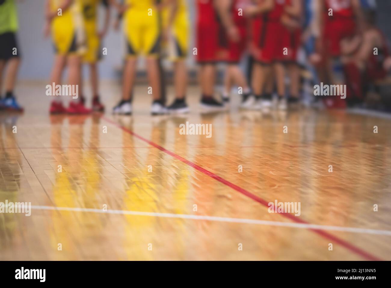 View of basketball court hall indoor venue with junior teenage school ...