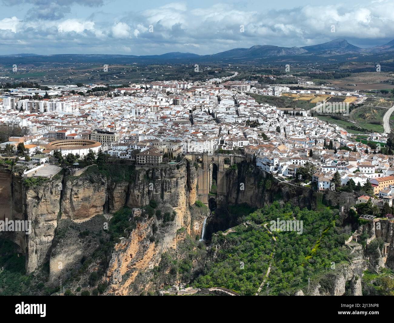 aerial view of the monumental city of Ronda in the province of Malaga ...