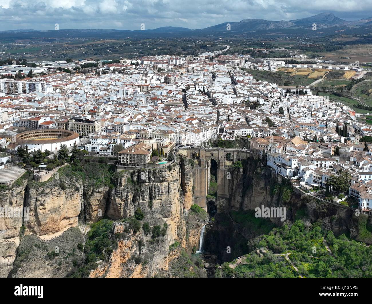aerial view of the monumental city of Ronda in the province of Malaga ...