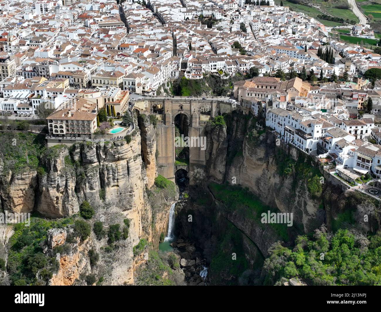 aerial view of the monumental city of Ronda in the province of Malaga ...