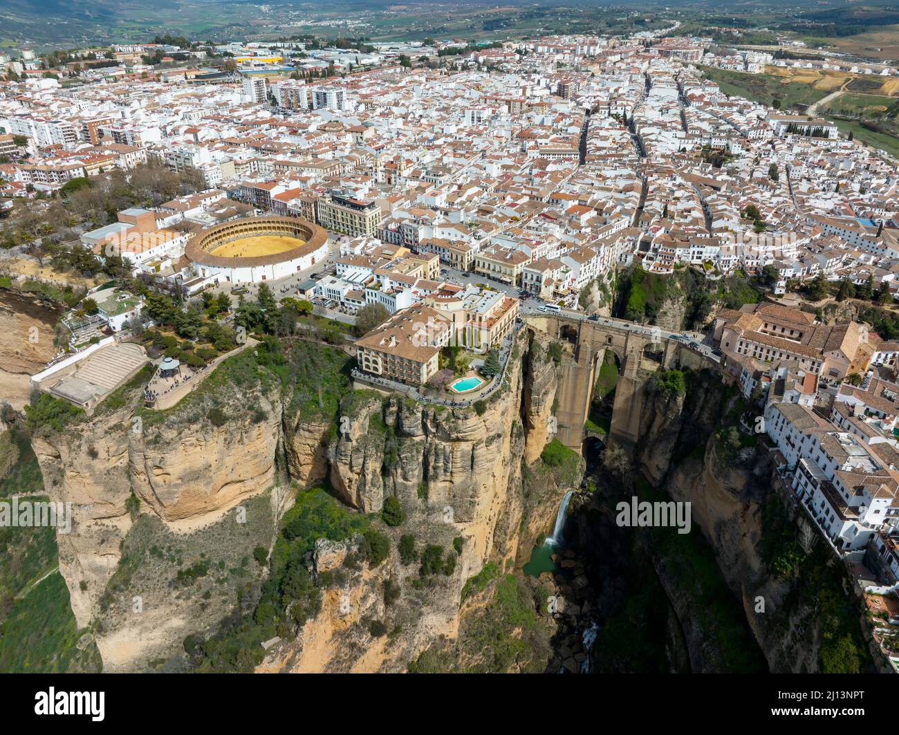 aerial view of the monumental city of Ronda in the province of Malaga ...