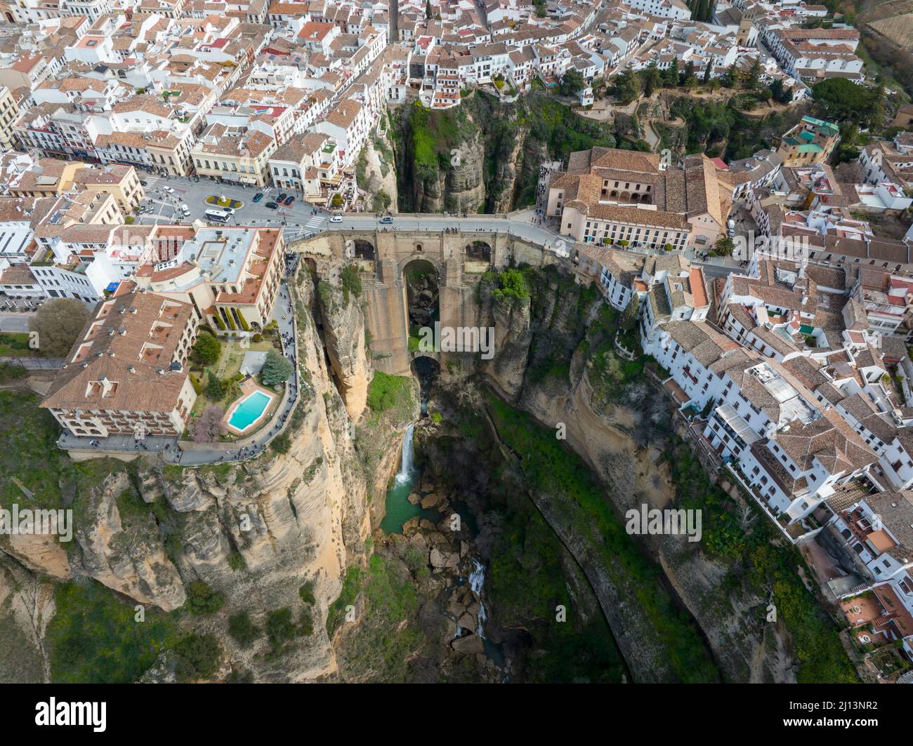 aerial view of the monumental city of Ronda in the province of Malaga ...