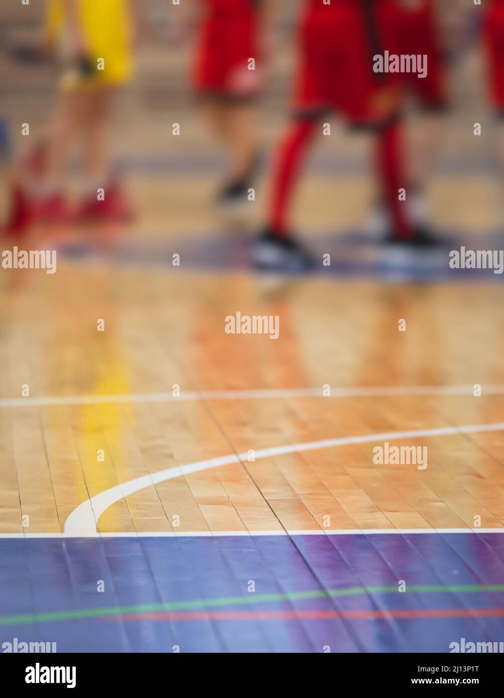 View of basketball court hall indoor venue with junior teenage school ...