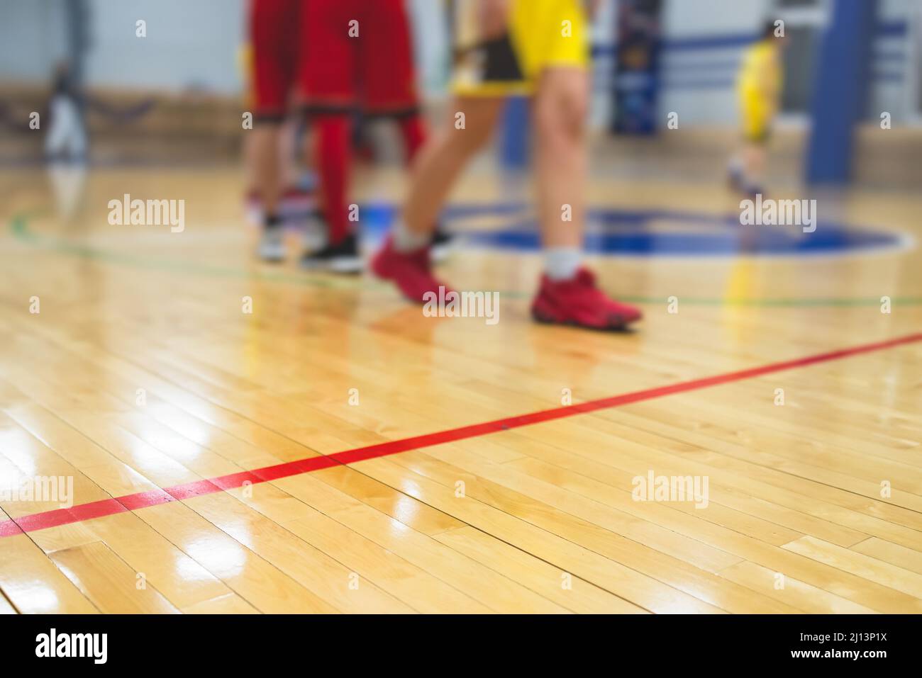 View of basketball court hall indoor venue with junior teenage school ...