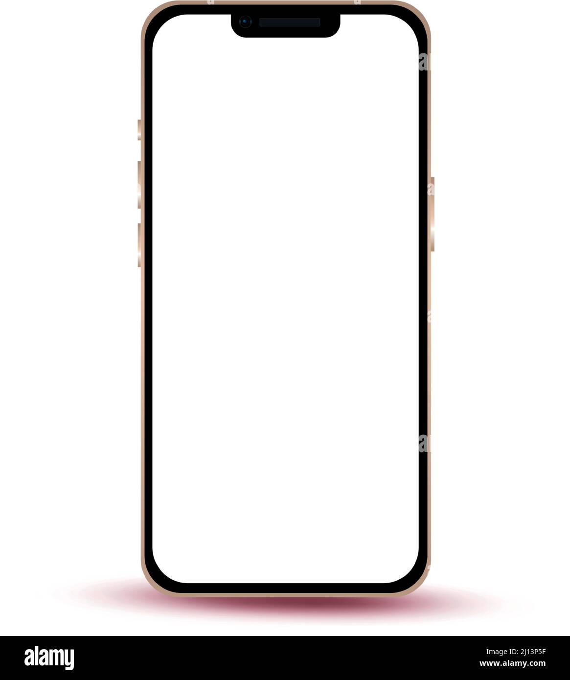 Modern golden phone smartphone on white background with blank screen ...