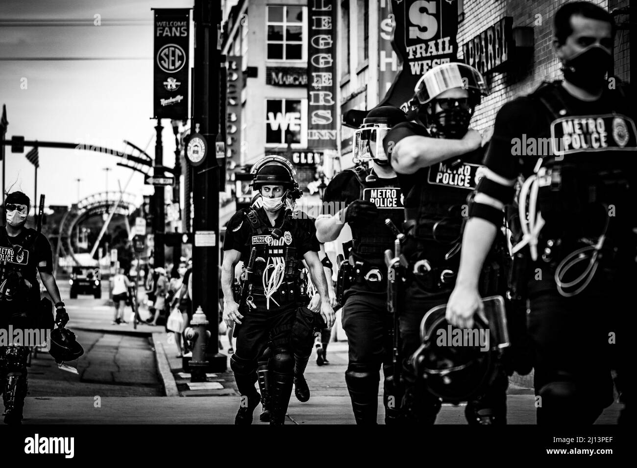 Police officers working during a black lives matter protest on the 4th ...