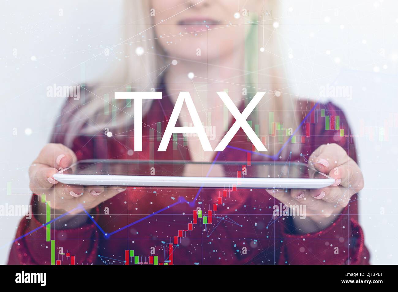 hand showing the word tax hologram Stock Photo - Alamy