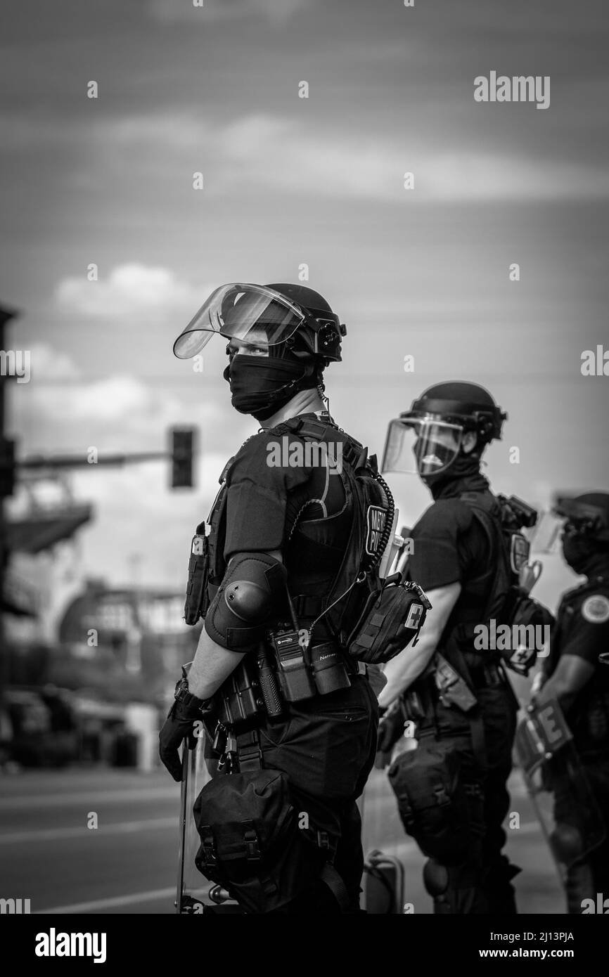 Police officers working during a black lives matter protest on the 4th ...