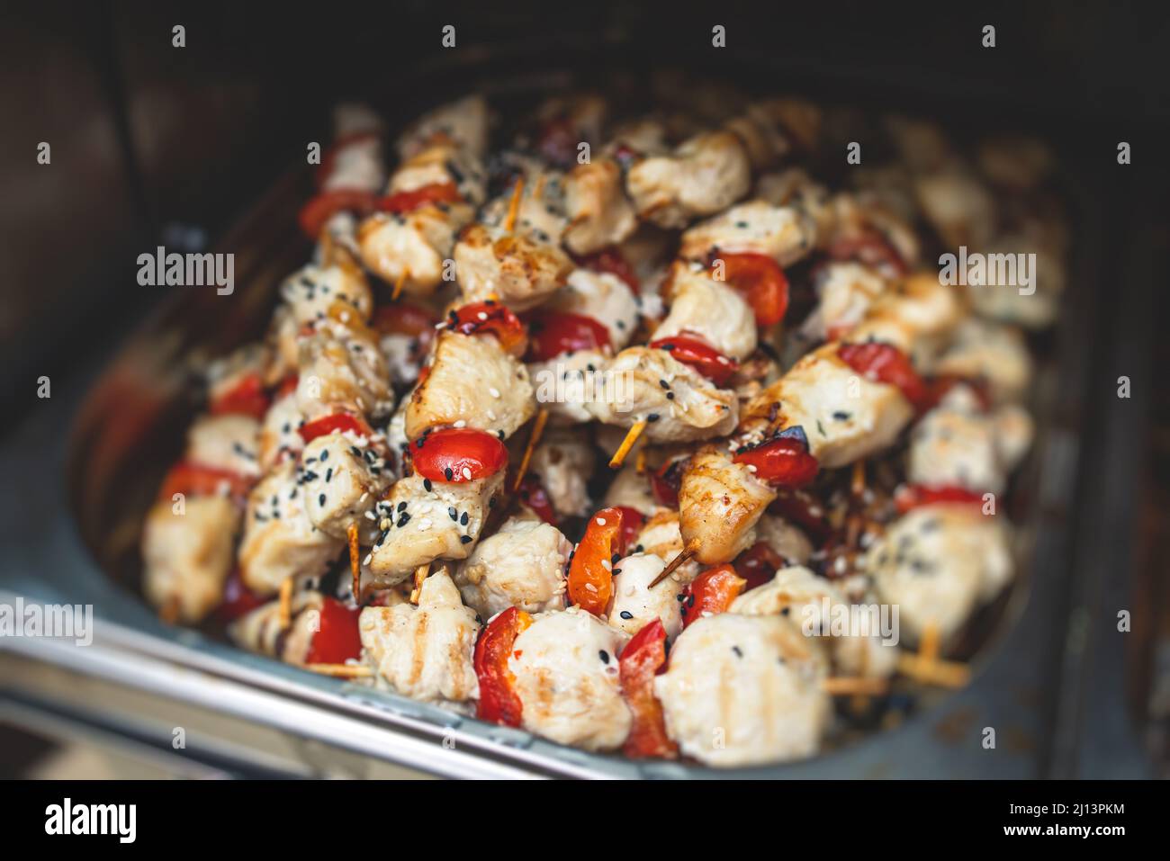 Beautifully decorated catering banquet table with different main course ...