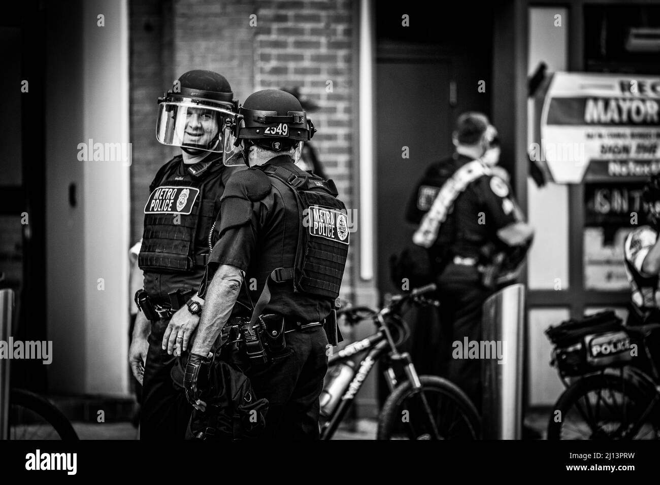 Police officers working during a black lives matter protest on the 4th ...