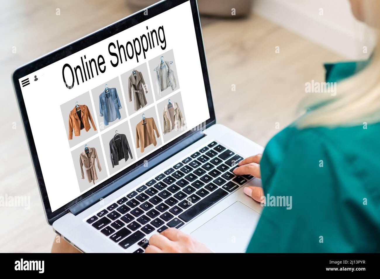 shopping, technology and internet concept: shopping with laptop ...