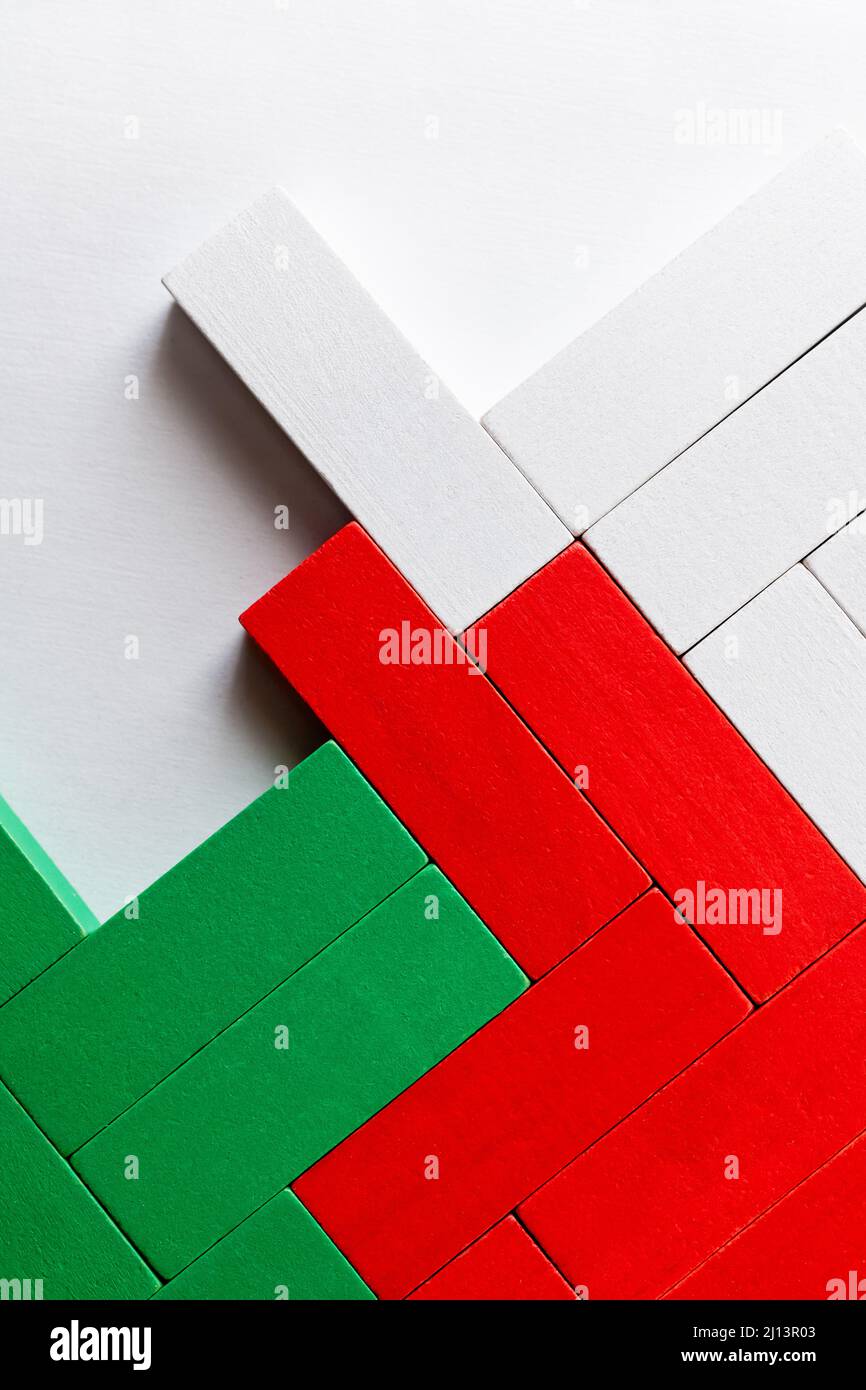 top view of green, white and red blocks on light background Stock Photo ...