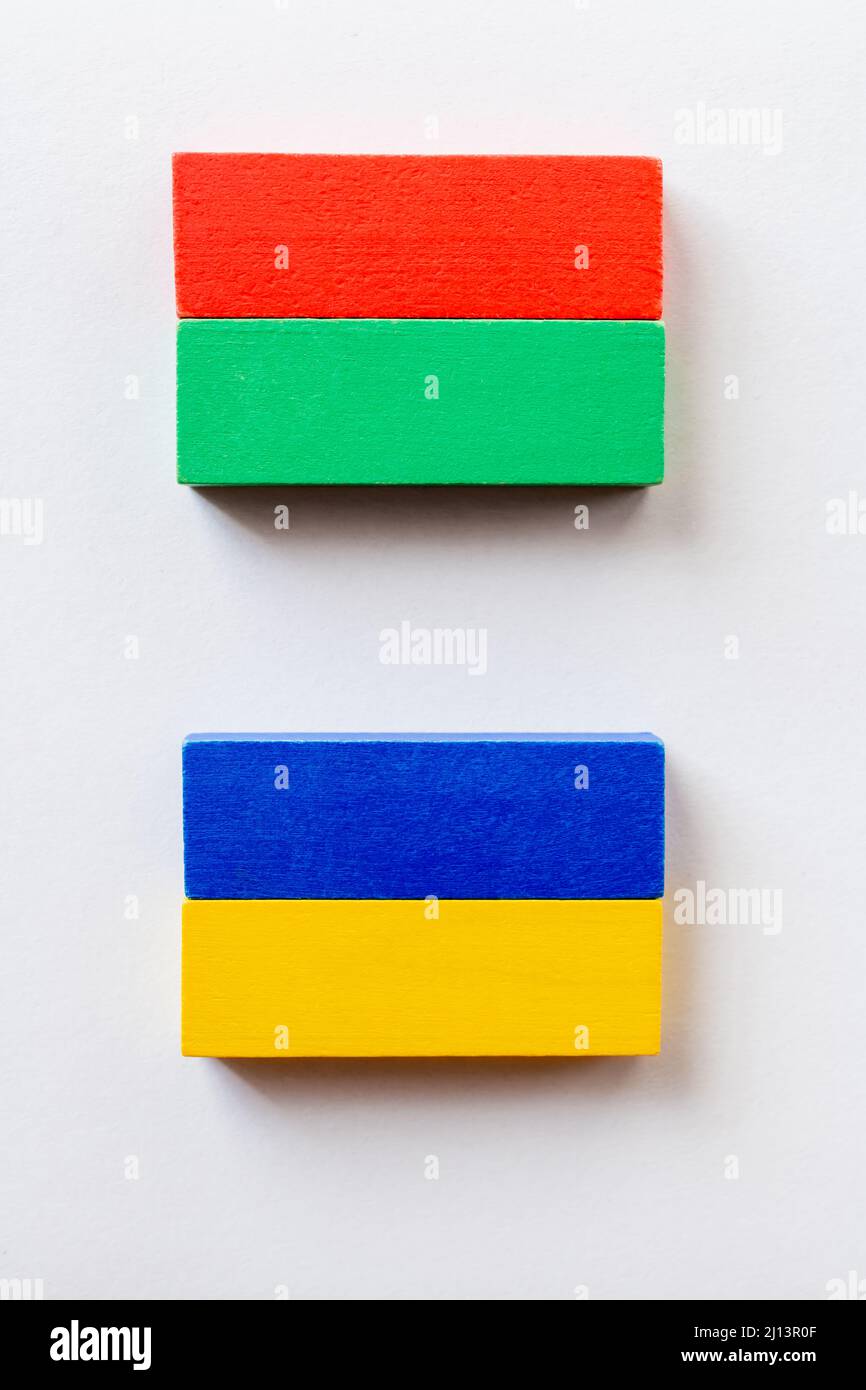 top view of rectangles made of colorful blocks on white background ...