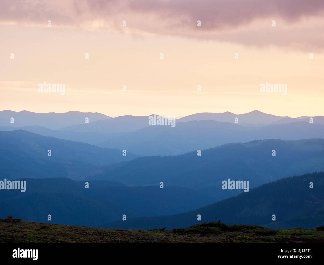 Panoramic view of mountains. Scenic mountain landscape. Carpathian ...