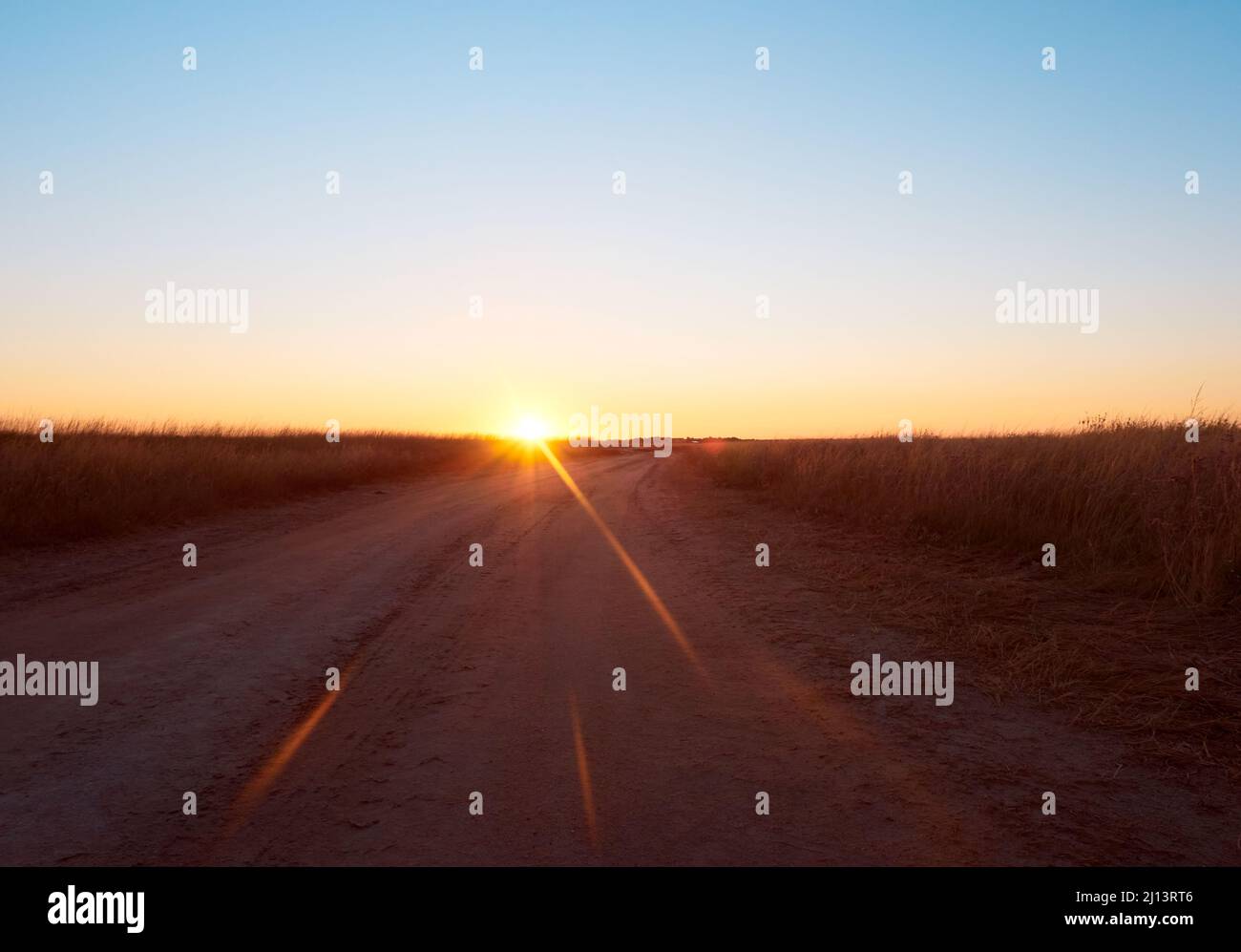 Sunrise in field with path on early autumn morning Stock Photo - Alamy