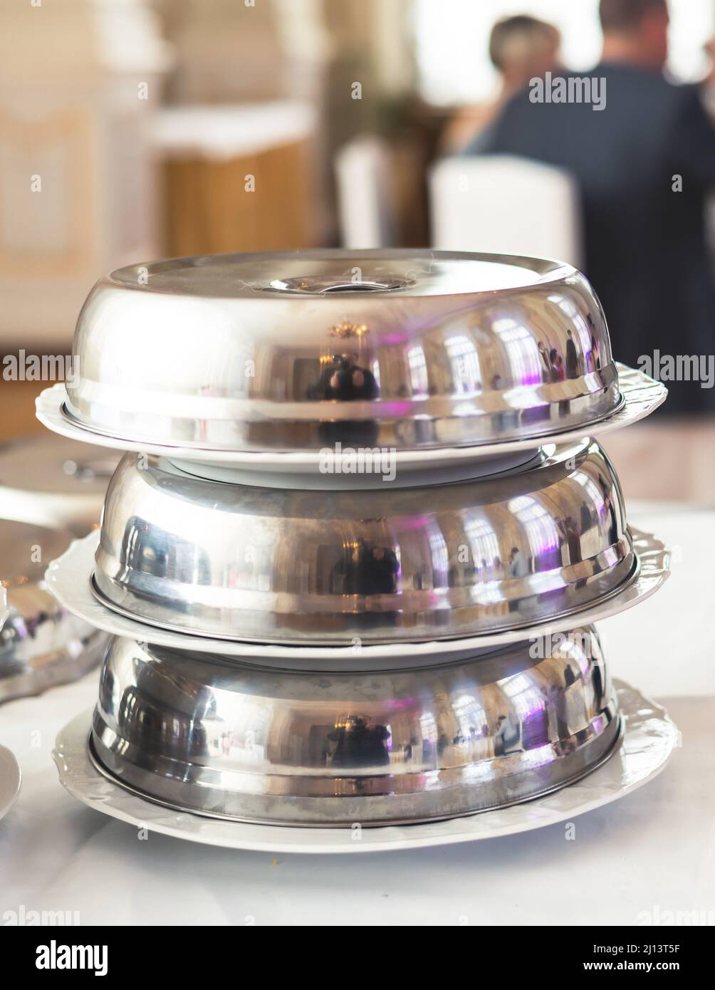 Process of serving luxury dinner in a cloche plate dish with a lid ...