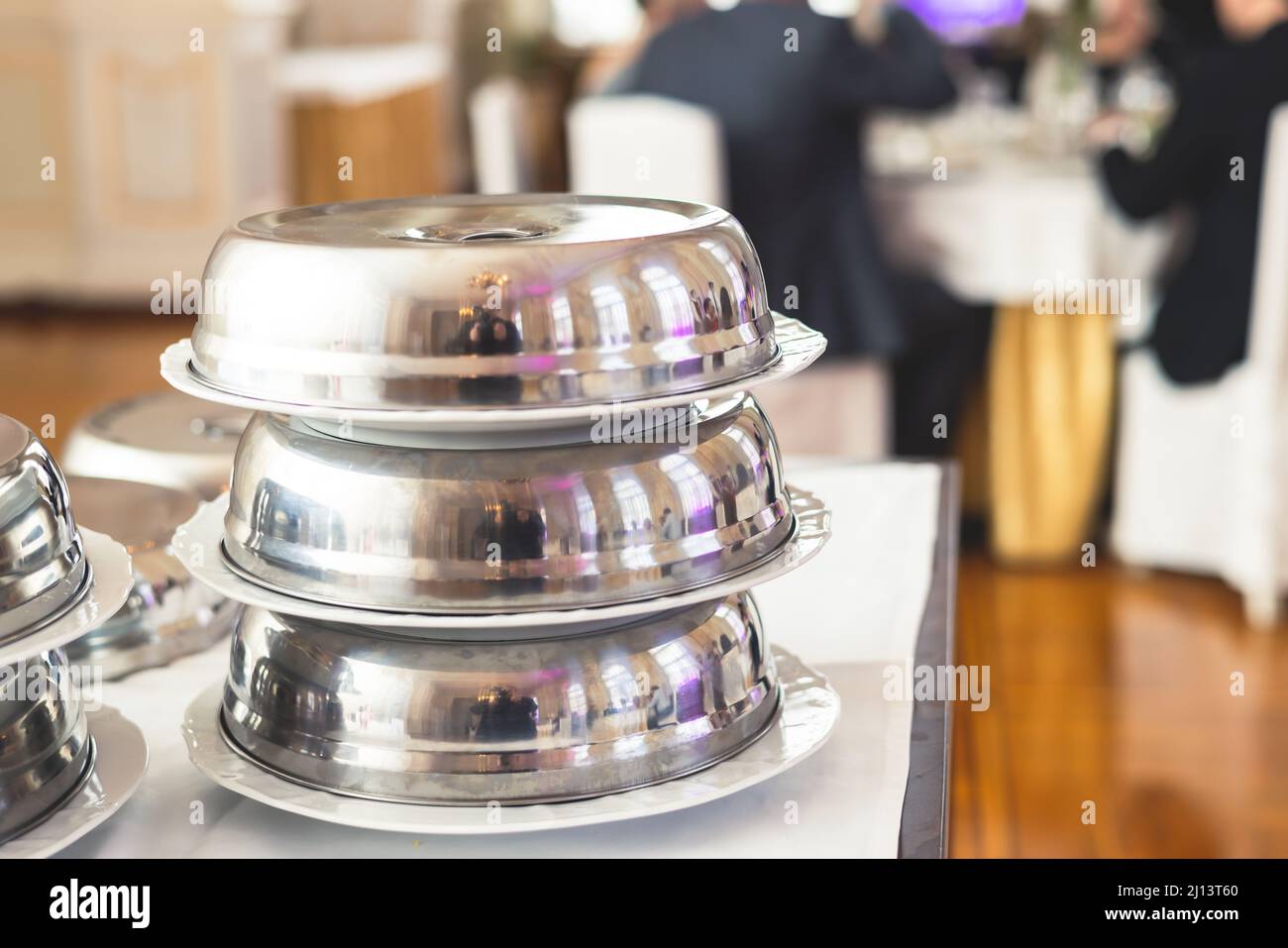 Process of serving luxury dinner in a cloche plate dish with a lid ...