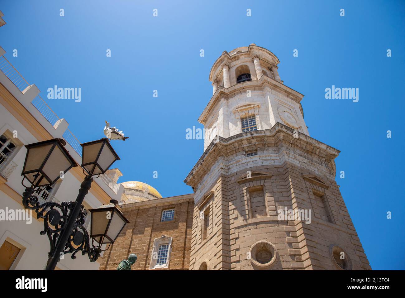 Façade of beautiful Cathedral of Cadiz, View of main entrance. Roman ...