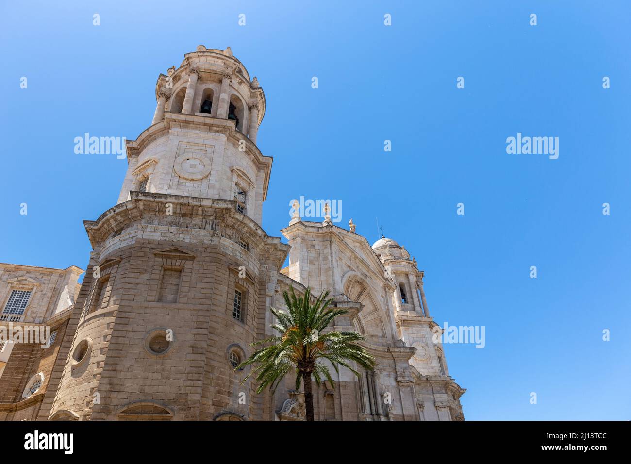 Façade of beautiful Cathedral of Cadiz, View of main entrance. Roman ...