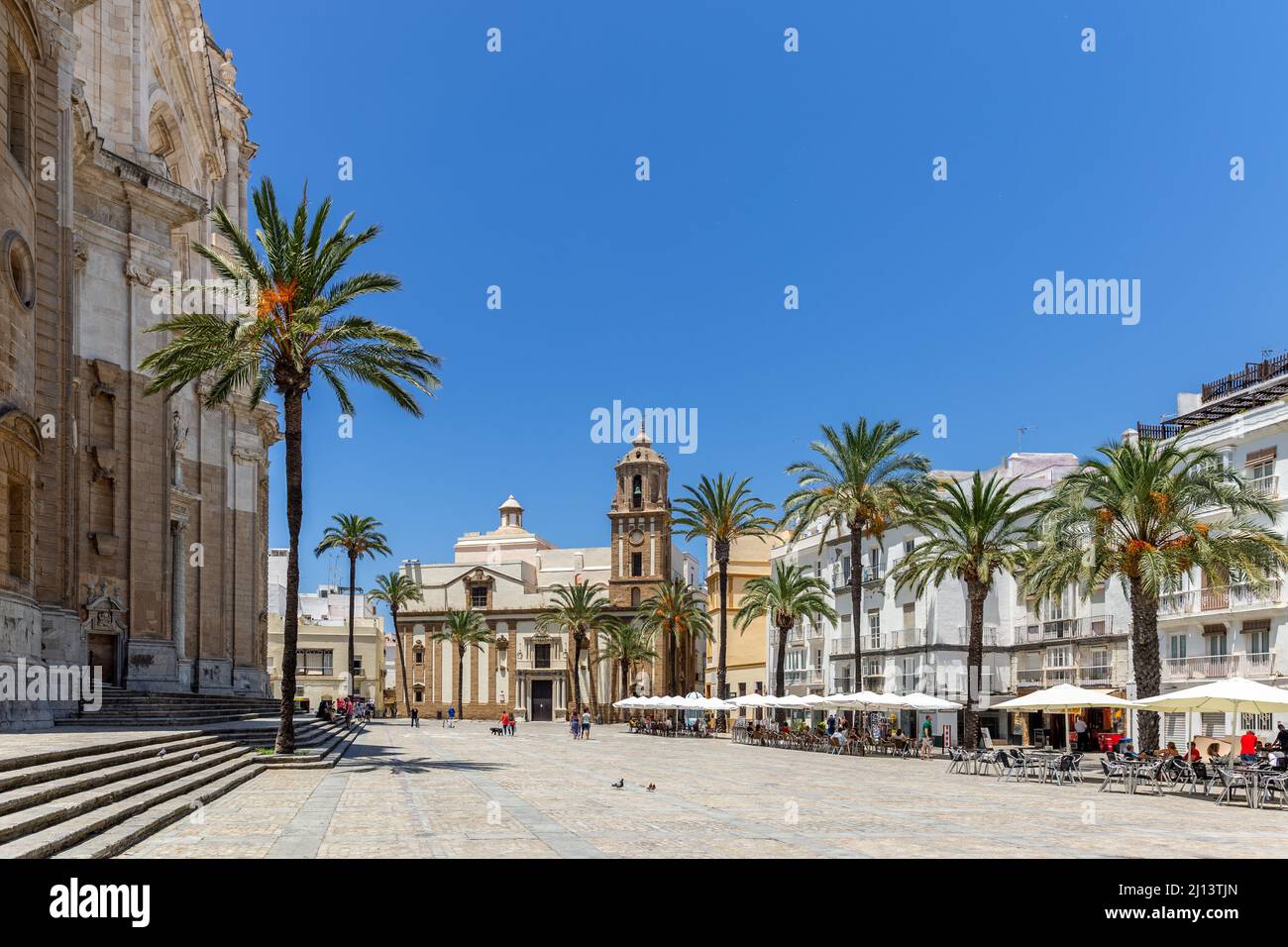 Beautiful "LA Cathedral " Square in Cadiz. View of the Cathedral of ...