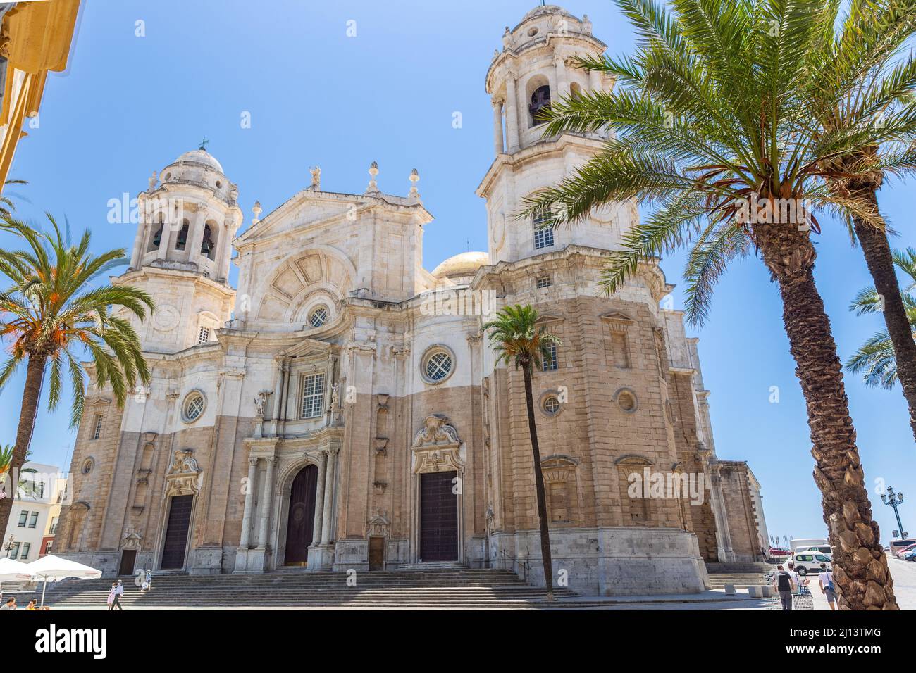Façade of beautiful Cathedral of Cadiz, View of main entrance. Roman ...