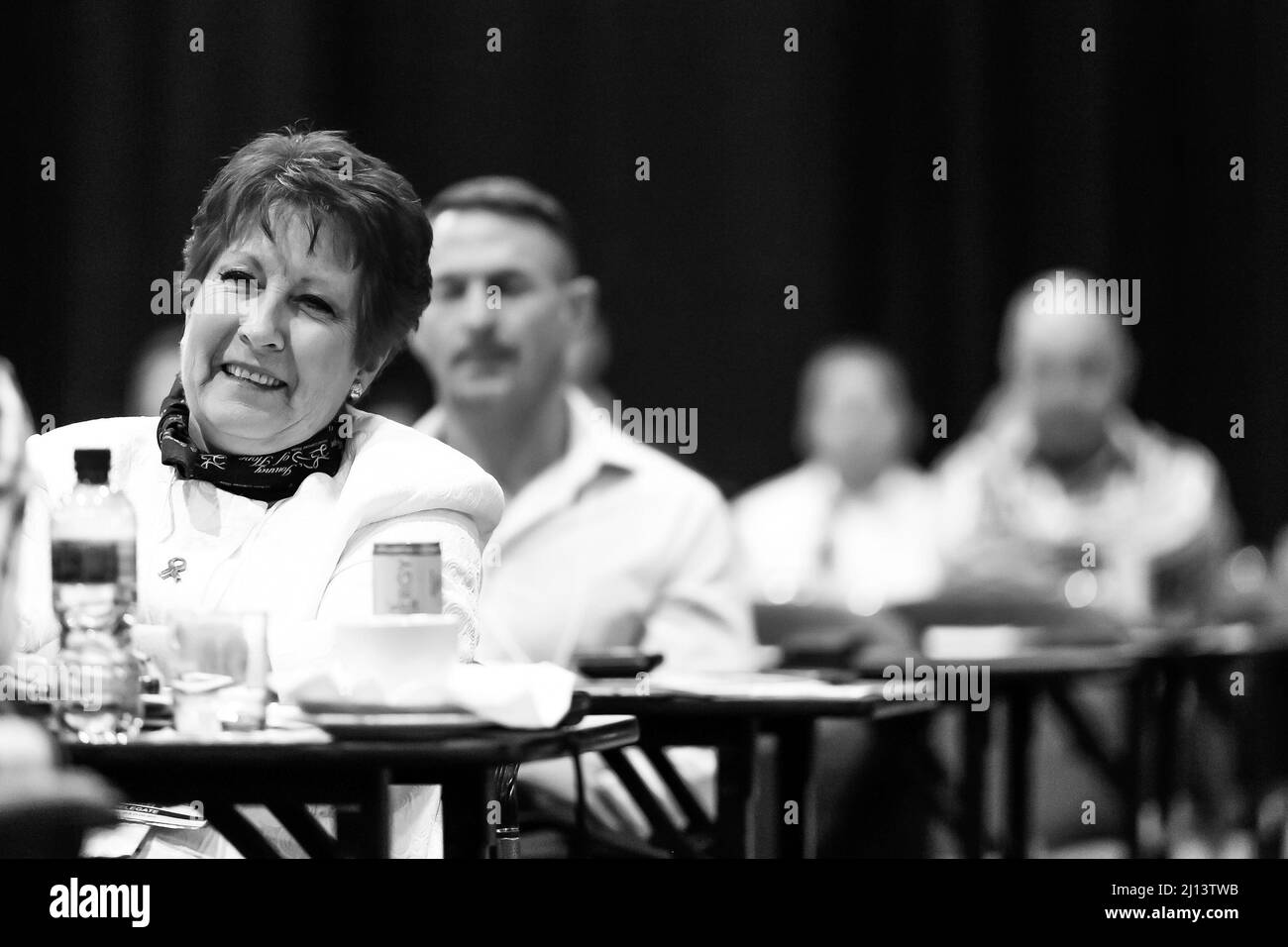 Delegates attending a sales convention in large conference hall Stock ...