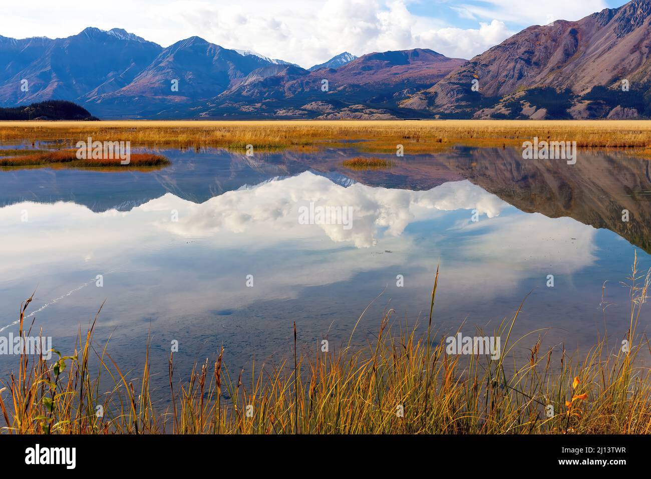 Sheep Mountain reflected in Kluane Lake, Kluane National Park and ...