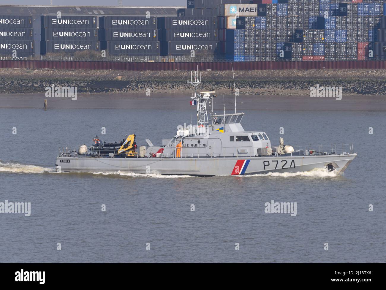 21/03/2022 River Thames Tilbury UK. Au revoir FS Athos! After staying ...