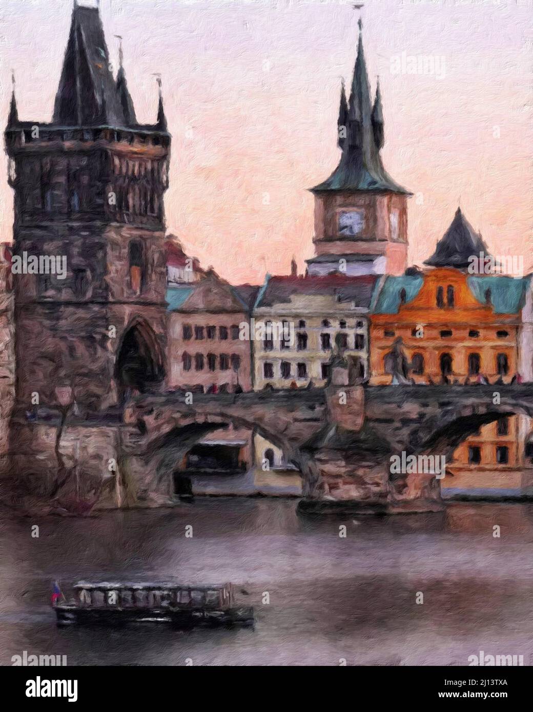 Digital painted famous place in Prague city, Czech Republic. Old ...