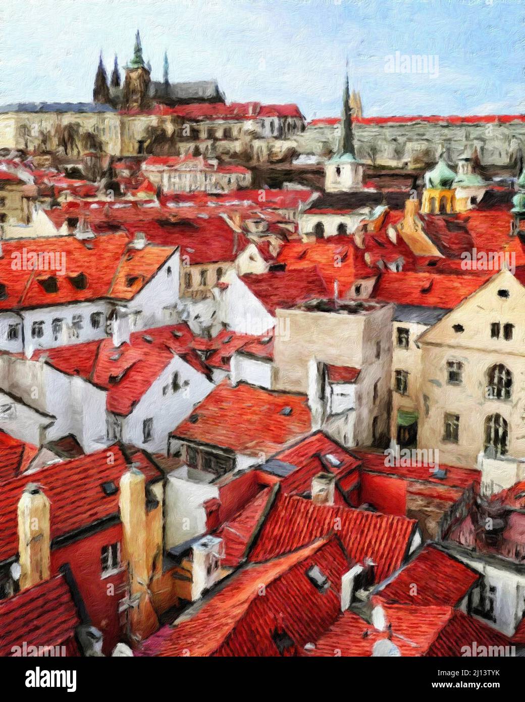Digital painted famous place in Prague city, Czech Republic. Old ...