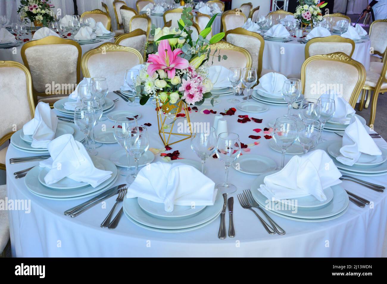 Arrangement of an elegant wedding party table in a special events ...